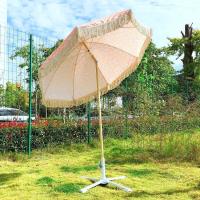 China Outdoor Beach Courtyard Sun Umbrella with Tassel in Wood Color and Polyester Material for sale