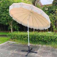 China Outdoor Beach Courtyard Sun Umbrella with Tassel in Wood Color and Polyester Material for sale