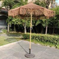 China Outdoor Beach Courtyard Sun Umbrella with Tassel in Wood Color and Polyester Material for sale