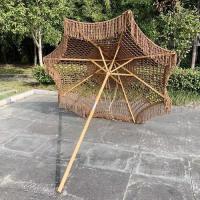 China Outdoor Beach Courtyard Sun Umbrella with Tassel in Wood Color and Polyester Material for sale