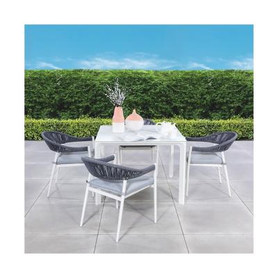 China Aluminum Rope Weave Garden Dining Furniture 4 Seating Outdoor Dining Set by AJUNION for sale