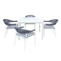 China Aluminum Rope Weave Garden Dining Furniture 4 Seating Outdoor Dining Set by AJUNION for sale