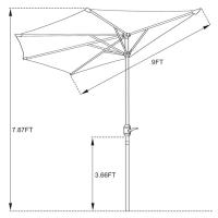 China Bistro Outdoor Garden Patio Hand Crank Lift Umbrella 9*4.5*7.87 FT Half Round Sun Shade for sale