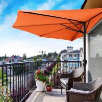 China Bistro Outdoor Garden Patio Hand Crank Lift Umbrella 9*4.5*7.87 FT Half Round Sun Shade for sale