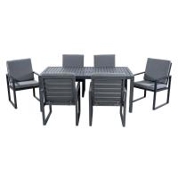 China Mail Packing Included AJUNION Aluminum Metal Outdoor Dining Furniture Set for 6 Seating for sale