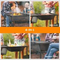 China Outdoor Garden 4-in-1 Metal Wood Burning Firepit Ice Bucket Cooler Charcoal BBQ Grill for sale