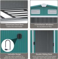 China 2.06D x 2.58W x 1.78H Meters Double Sliding Door Metal Garden Building Shed with 4 Vents for sale