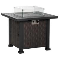 China Outdoor Patio Garden Camping Fire Pit Table with Auto Ignition and Glass Wind Guard for sale