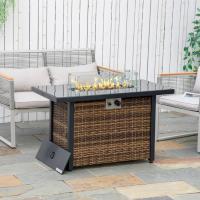 China Outdoor Warming Rattan Wicker Firepit Propane Gas Fire Pit Table with Glass Wind Guard for sale