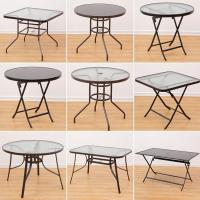 China Balcony Garden Leisure Furniture Metal Tempered Glass Square Round Coffee Dining Table for sale