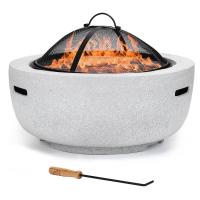 China White 3 in 1 Round Wood Burning Firepit Charcoal BBQ Grill Table Artificial Stone Fire Pit with Customized Logo for sale