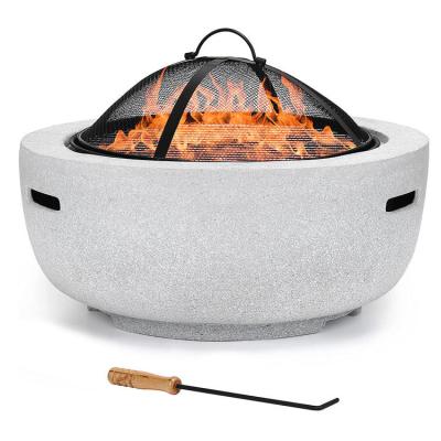 China White 3 in 1 Round Wood Burning Firepit Charcoal BBQ Grill Table Artificial Stone Fire Pit with Customized Logo for sale