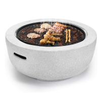 China White 3 in 1 Round Wood Burning Firepit Charcoal BBQ Grill Table Artificial Stone Fire Pit with Customized Logo for sale