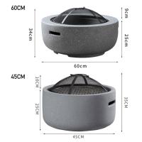 China White 3 in 1 Round Wood Burning Firepit Charcoal BBQ Grill Table Artificial Stone Fire Pit with Customized Logo for sale