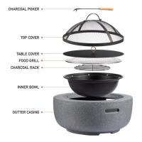 China White 3 in 1 Round Wood Burning Firepit Charcoal BBQ Grill Table Artificial Stone Fire Pit with Customized Logo for sale