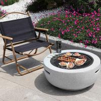 China White 3 in 1 Round Wood Burning Firepit Charcoal BBQ Grill Table Artificial Stone Fire Pit with Customized Logo for sale