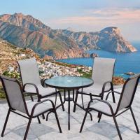 China Aluminum Frame Outdoor Garden Set with Round Glass Top Dining Table and Teslin Chairs for sale