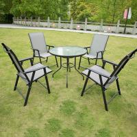 China Aluminum Frame Outdoor Garden Set with Round Glass Top Dining Table and Teslin Chairs for sale
