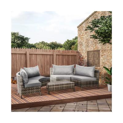 China Steel Tube Frame 5 Piece Outdoor Patio Furniture Set with PE Rattan Chairs and Ottomans for sale