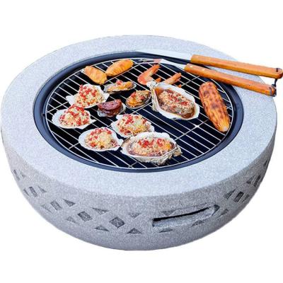 China 3 in 1 Round Wood Burning Firepit Charcoal BBQ Grill Table for Metal Outdoor Backyard for sale