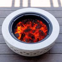 China 3 in 1 Round Wood Burning Firepit Charcoal BBQ Grill Table for Metal Outdoor Backyard for sale