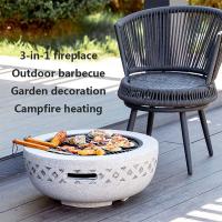 China 3 in 1 Round Wood Burning Firepit Charcoal BBQ Grill Table for Metal Outdoor Backyard for sale