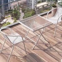 China Outdoor Restaurant Balcony Cafe Patio Garden Set Rattan Chair and Small White Square Table for sale