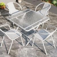 China Outdoor Restaurant Balcony Cafe Patio Garden Set Rattan Chair and Small White Square Table for sale