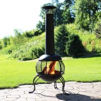China Outdoor Patio Backyard Garden Camping Steel Wood Burning Firepit with Rain Cap Poker Black for sale
