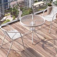 China Outdoor Balcony Restaurant Cafe Garden Leisure Metal Glass Round Table and Rattan Chair for sale
