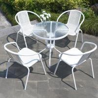 China Outdoor Balcony Restaurant Cafe Garden Leisure Metal Glass Round Table and Rattan Chair for sale