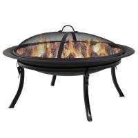 China Outdoor Patio Backyard Garden Bonfire Camping Round Metal Fire Pit Bowl with Poker in Black for sale