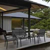 China Modern and Stylish AJUNION 4 Piece Steel Garden Furniture Sofa Set with Coffee Table for sale