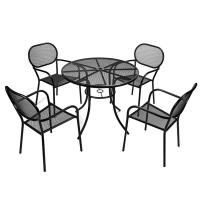 China Outdoor Bistro Cafe Garden Courtyard Patio Metal Iron Round Tables And Chair Set with Umbrella Hole in Modern Design for sale