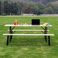 China Outdoor Portable Patio Bar Solid Wood Rectangular Folding Table and Benches Chair Set for sale