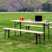 China Outdoor Portable Patio Bar Solid Wood Rectangular Folding Table and Benches Chair Set for sale