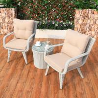 China Modern Design Woven PE Rattan Armchair and Dining Table Set for Outdoor Villa Balcony for sale