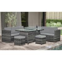China Leisure Outdoor Steel Tube Frame AJUNION Wicker Rattan Garden Set with Fire Pit Table for sale