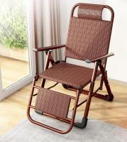 China Outdoor Beach Balcony Garden Portable Rattan Folding Sun Lounge Chair with Foot Pedal for sale