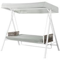 China Outdoor Swing Chair with Adjustable Canopy AJUNION 3 Seater Swing Bed and Steel Frame for sale