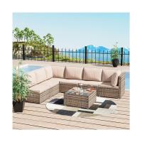 China Upgrade Your Patio with AJUNION 7 Piece Furniture Set in Brown Cushions and PE Rattan for sale