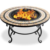 China Multi-functional Mosaic Fire Pit for Bonfire Camping and Charcoal BBQ Grill Table for sale