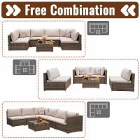 China Upgrade Your Patio with AJUNION 7 Piece Furniture Set in Brown Cushions and PE Rattan for sale