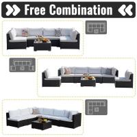 China Outdoor Furniture AJUNION 7 Piece PE Rattan Wicker Sectional Sofa Set for Garden for sale