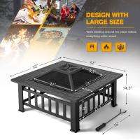 China 30 Pounds Metal Square Fire Pit Table 32 Inch Wood Burning BBQ Grill for Camping Garden for sale