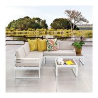 China AJUNION L Shaped Outdoor Furniture Set Aluminum Lounge Set with Plastic Teak Finish for sale