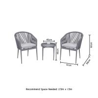 China Rope Weave AJUNION 3 Piece Aluminum Bistro Set for Balcony Cottage and Beach Seating for sale
