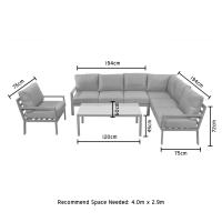 China Aluminum Frame Modern L Shape Garden Sofa Set with Coffee Table Size L 120 x W60 x H45cm for sale