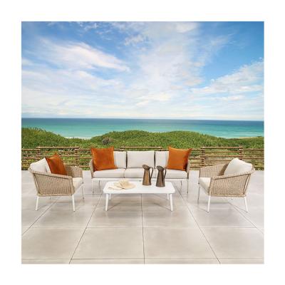China Aluminum Frame All Weather Patio Furniture Set with Rattan Weave Sofa and Coffee Table for sale
