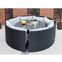 China AJUNION 8 Seater Round Rattan Garden Furniture Dining Set with 10cm Cushion Thickness for sale
